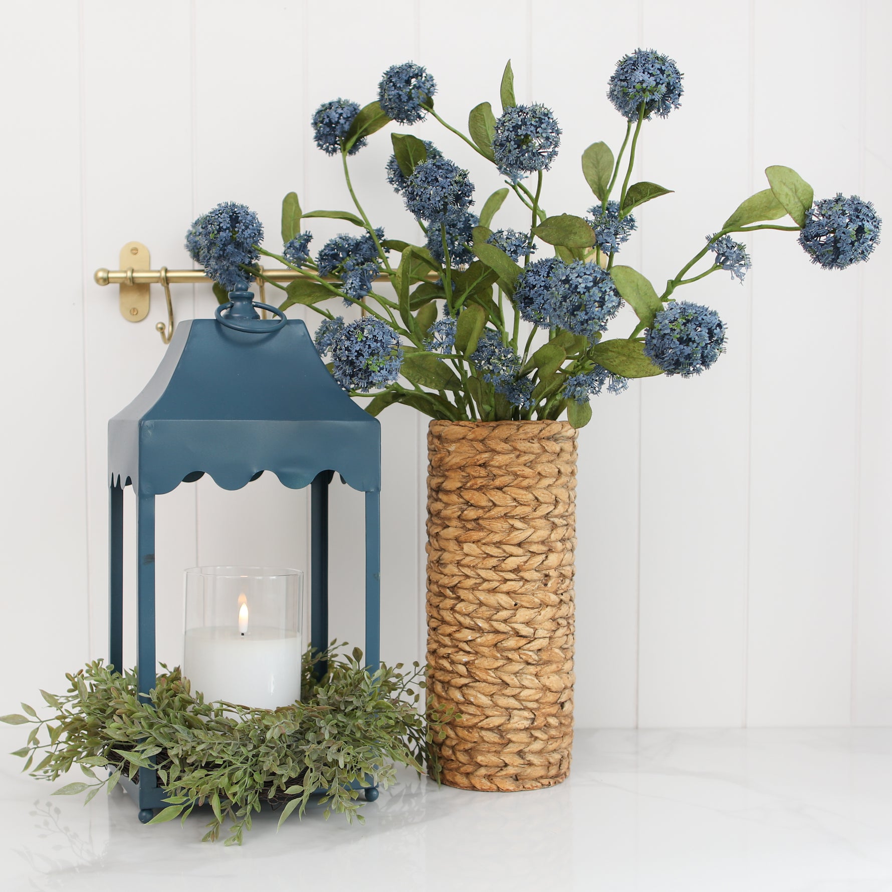 Blue Metal Lantern With Scallop Detail